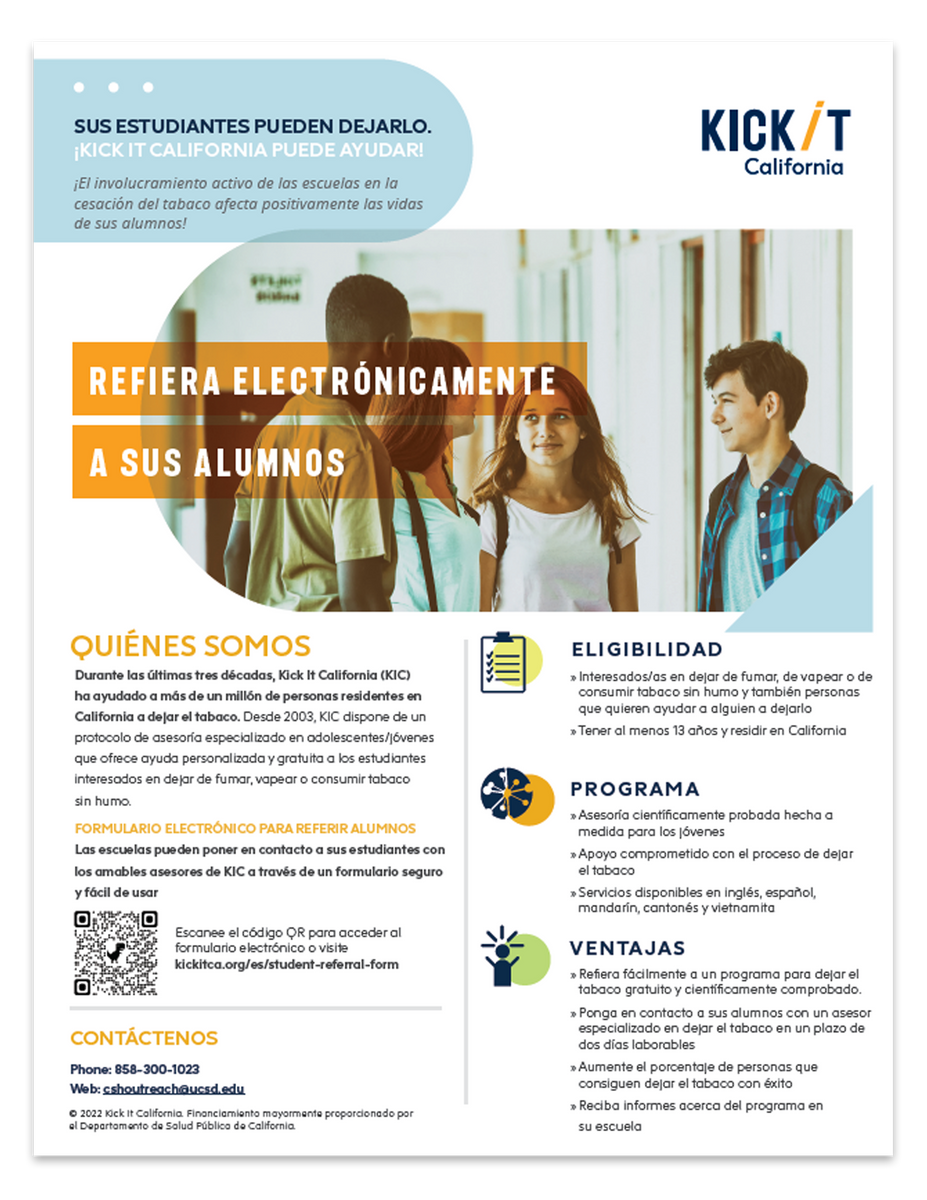 Cómo referir electrónicamente a sus alumnos a KIC – Kick It California
